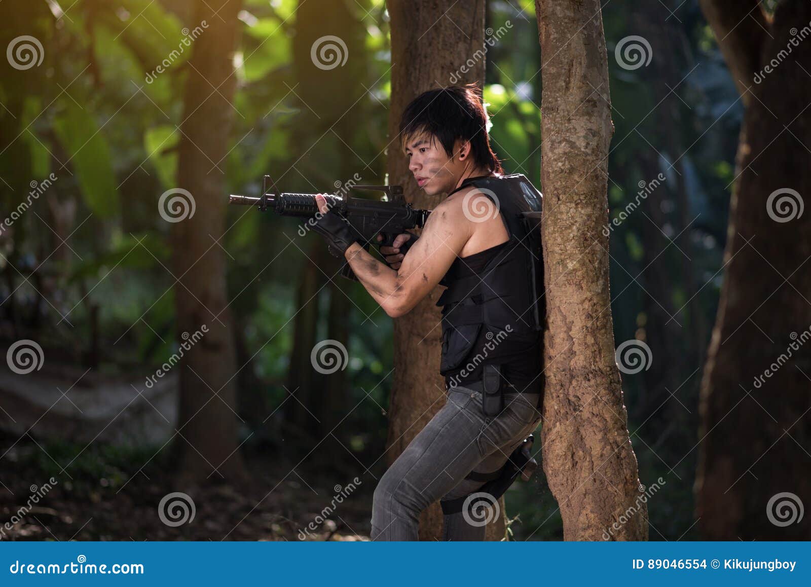 Special Force with the Gun in the Jungle Stock Photo - Image of ...