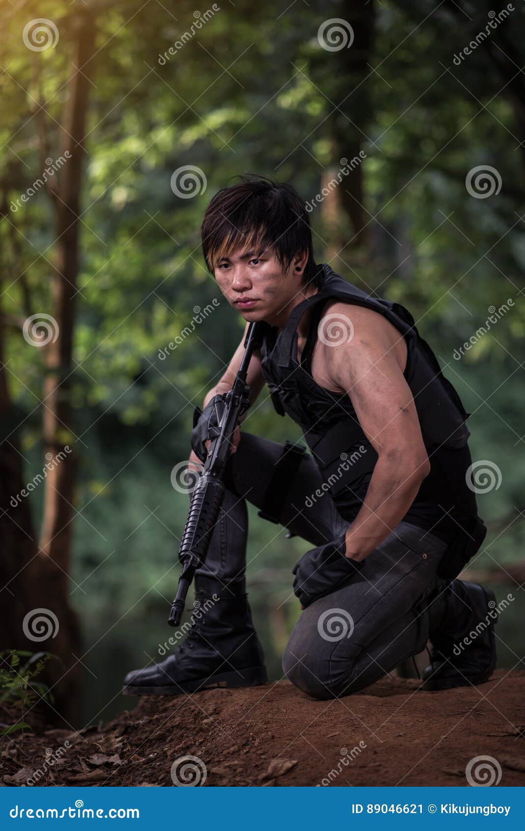 Special Force with the Gun in the Jungle Stock Image - Image of ...