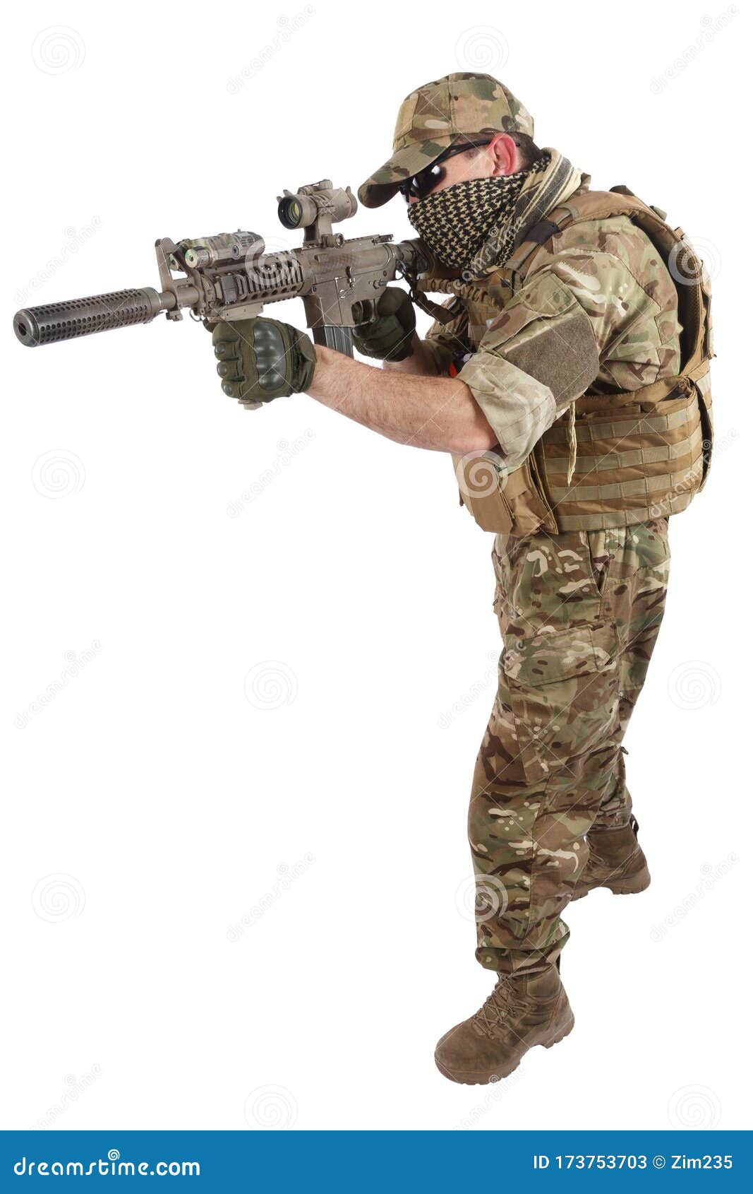 Special Force Operator with Carbine M4 Stock Image - Image of olive ...