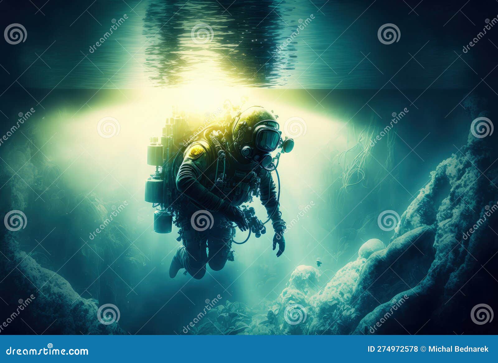Special Forces Combat Diver Diving on Mission Underwater. Generative AI ...