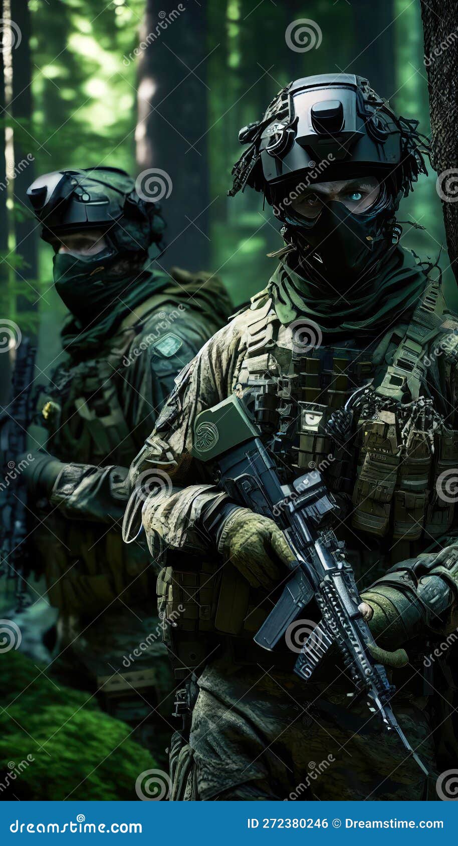 Special Forces Commando Soldiers Navigating Their Way through a Dense ...