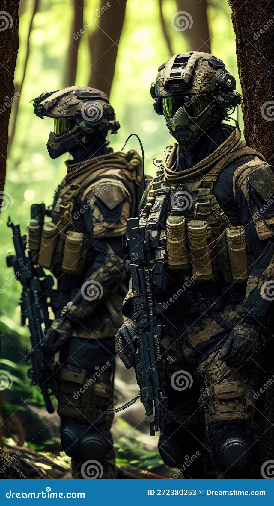 Special Forces Commando Soldiers Navigating Their Way through a Dense ...