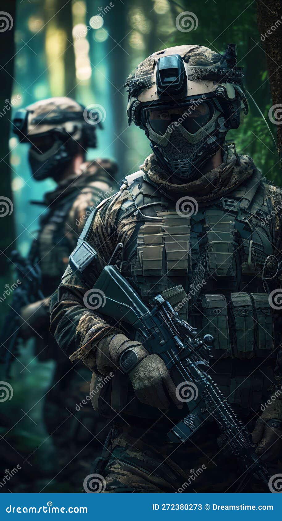 Special Forces Commando Soldiers Navigating Their Way through a Dense ...