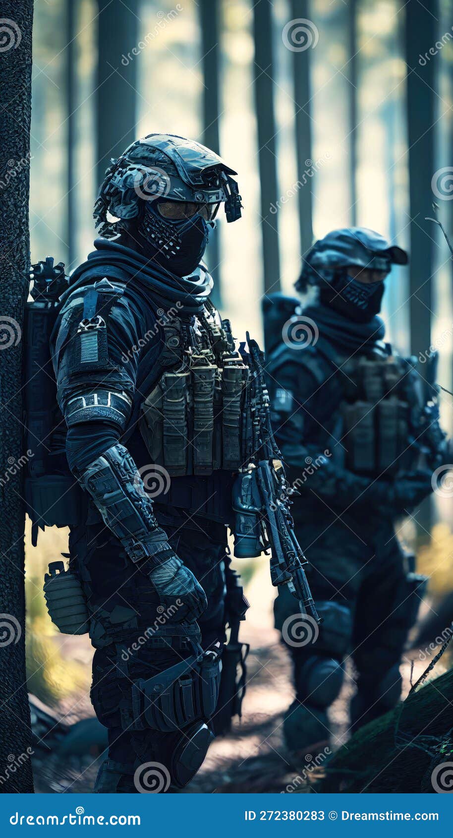 Special Forces Commando Soldiers Navigating Their Way through a Dense ...