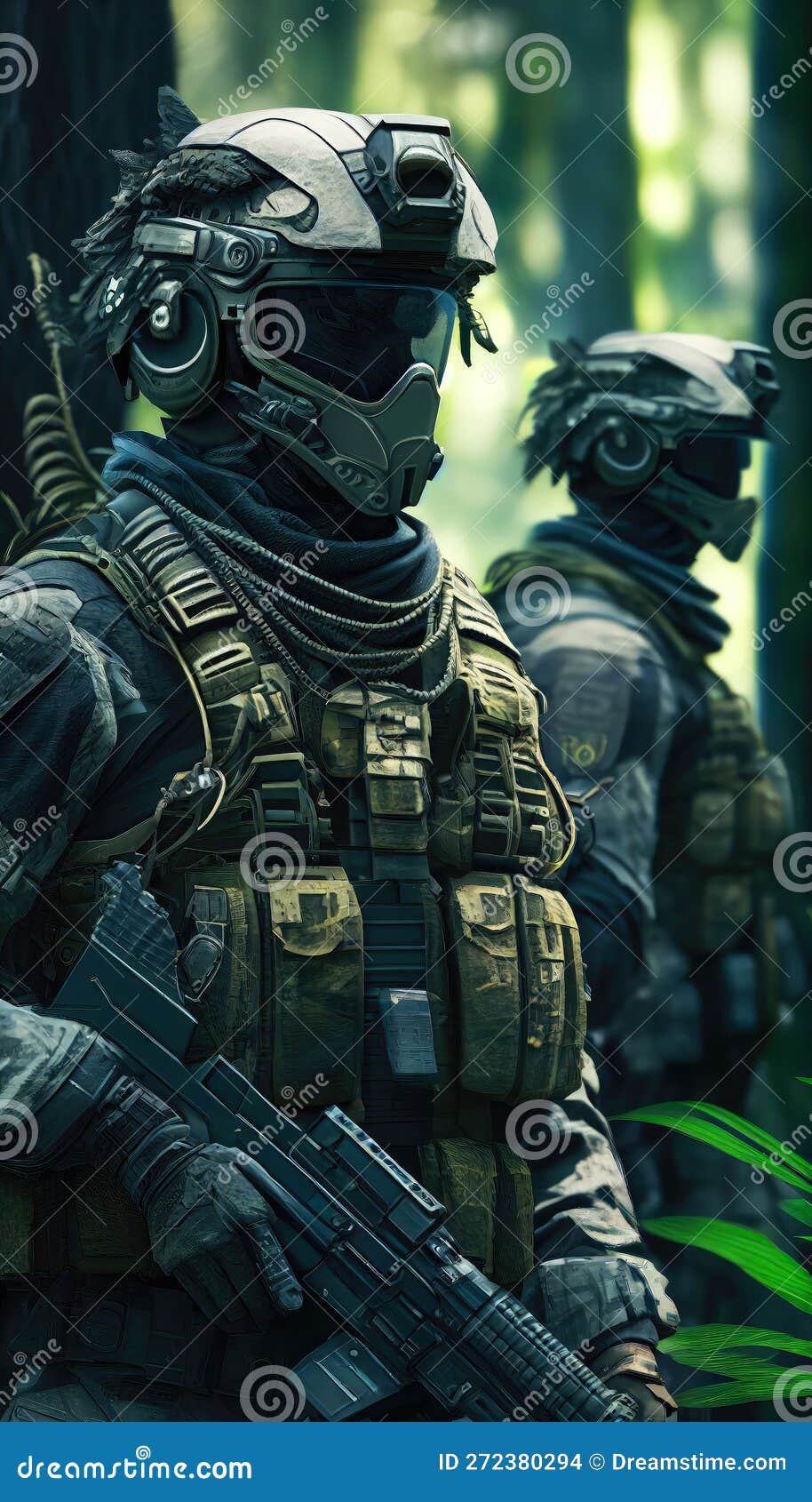 Special Forces Commando Soldiers Navigating Their Way through a Dense ...