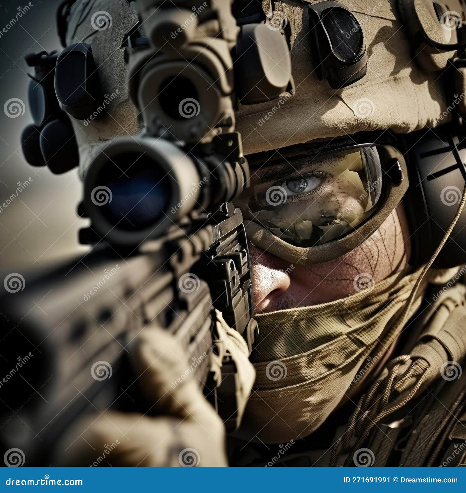 Special Forces Member Aiming with Rifle, Created with Generative AI ...