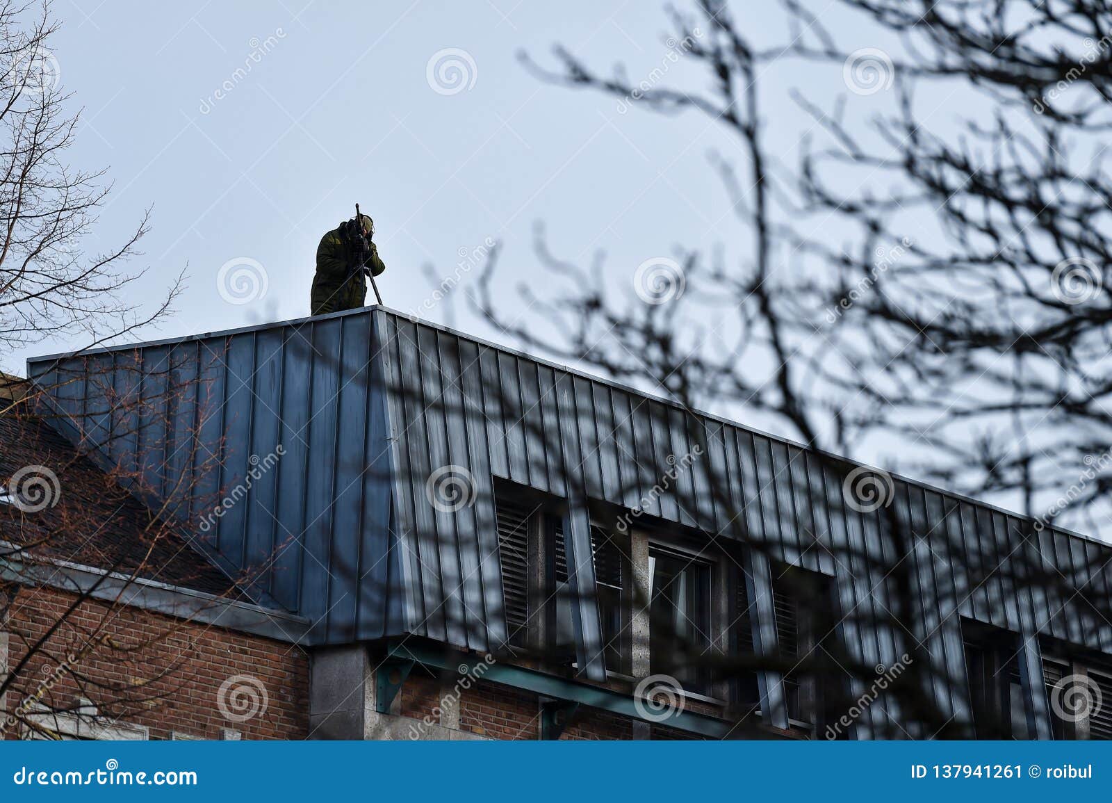Sniper Securing a Perimeter from a Rooftop Stock Image - Image of ...