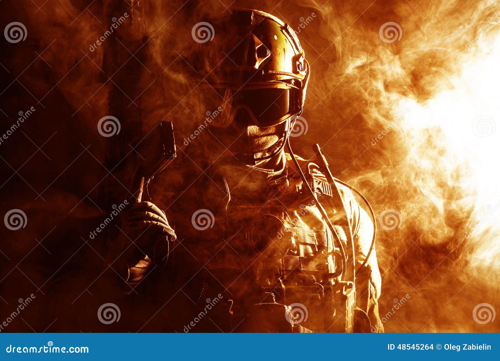 Special Forces Soldier in the Fire Stock Photo - Image of helmet ...