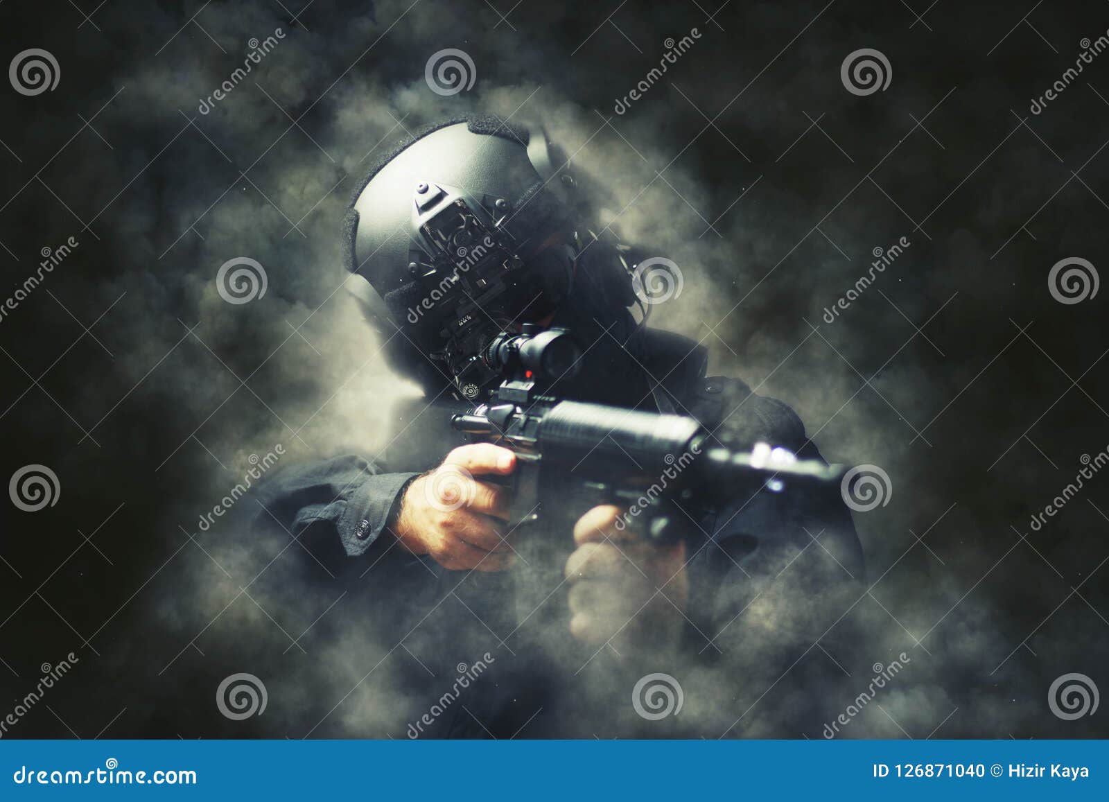 Special Forces Soldier with Rifle in the Fire and Smoke Stock Photo ...