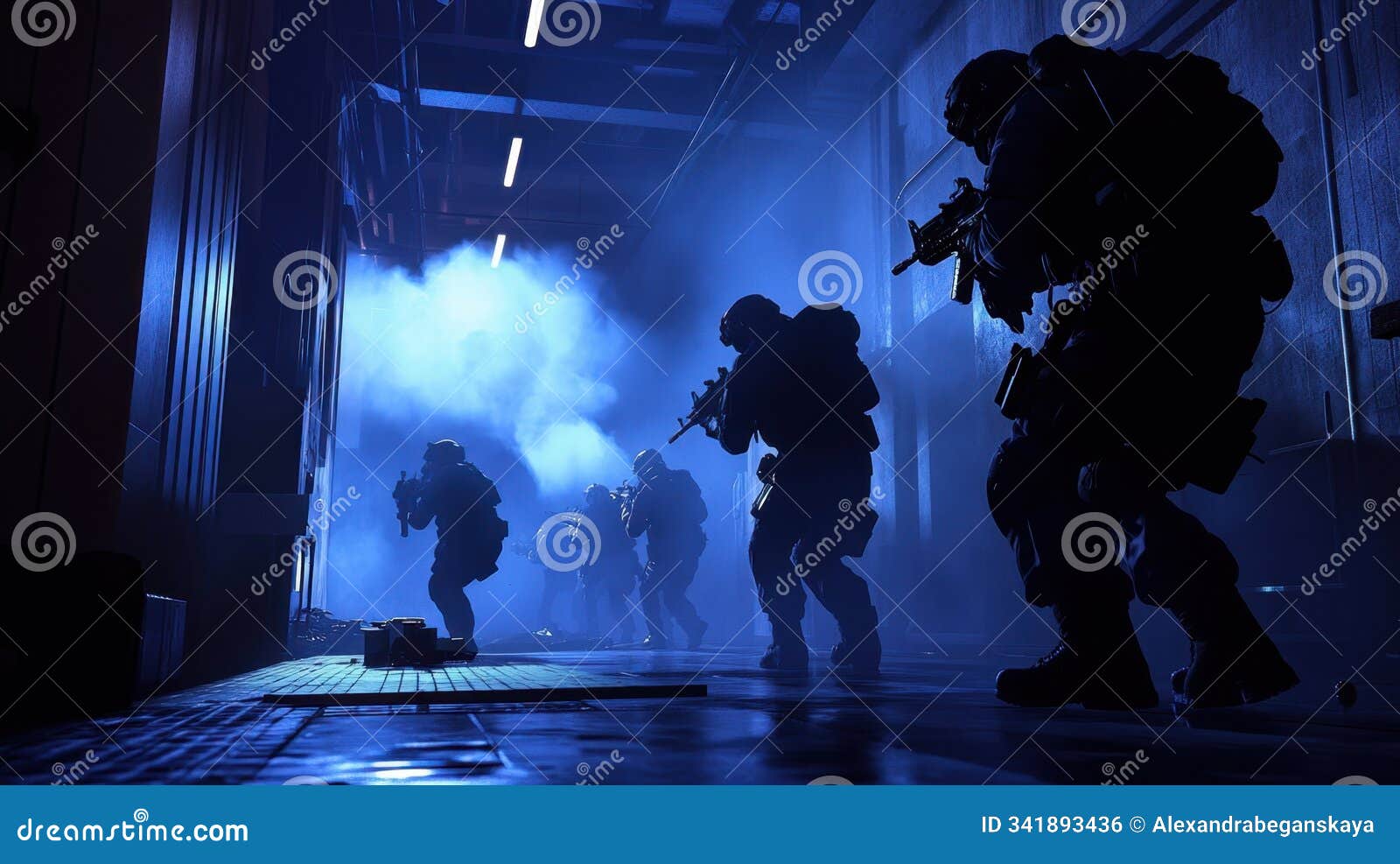 Special Forces Team in Night Operation Silhouette Stock Illustration ...
