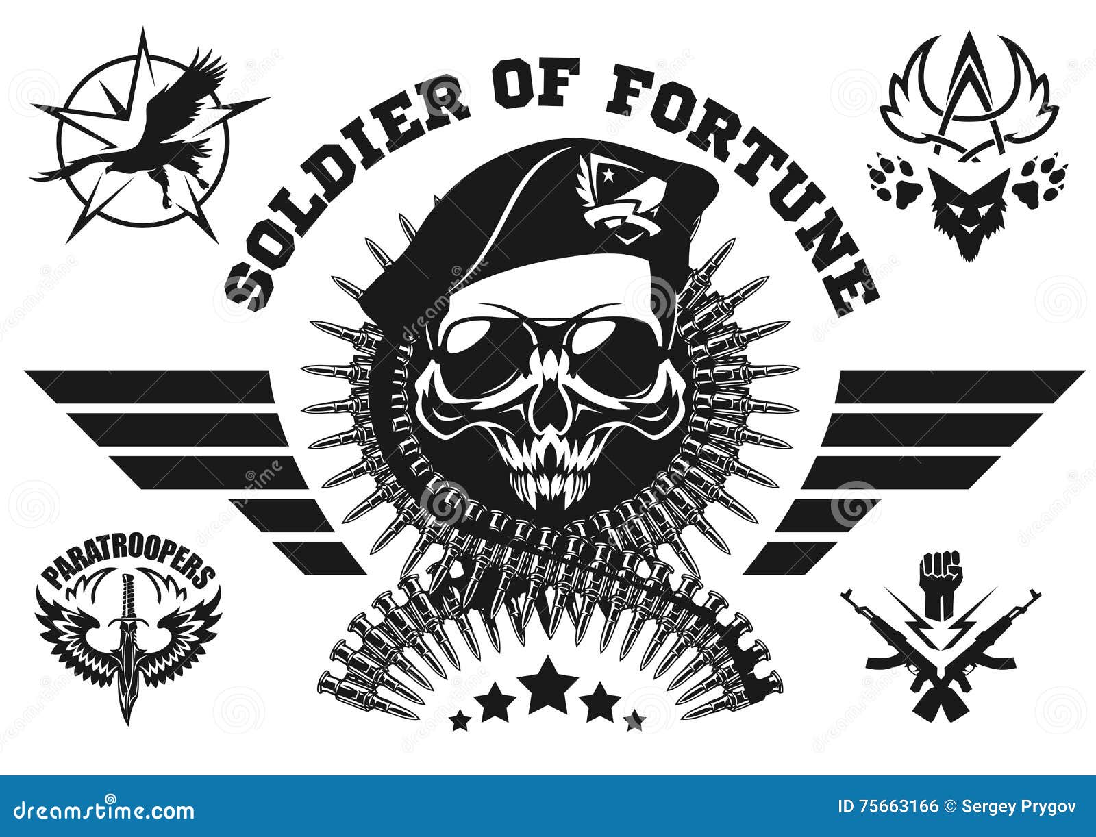Special Forces Vector Emblem with Skull, Ammunition and Wings. Stock ...