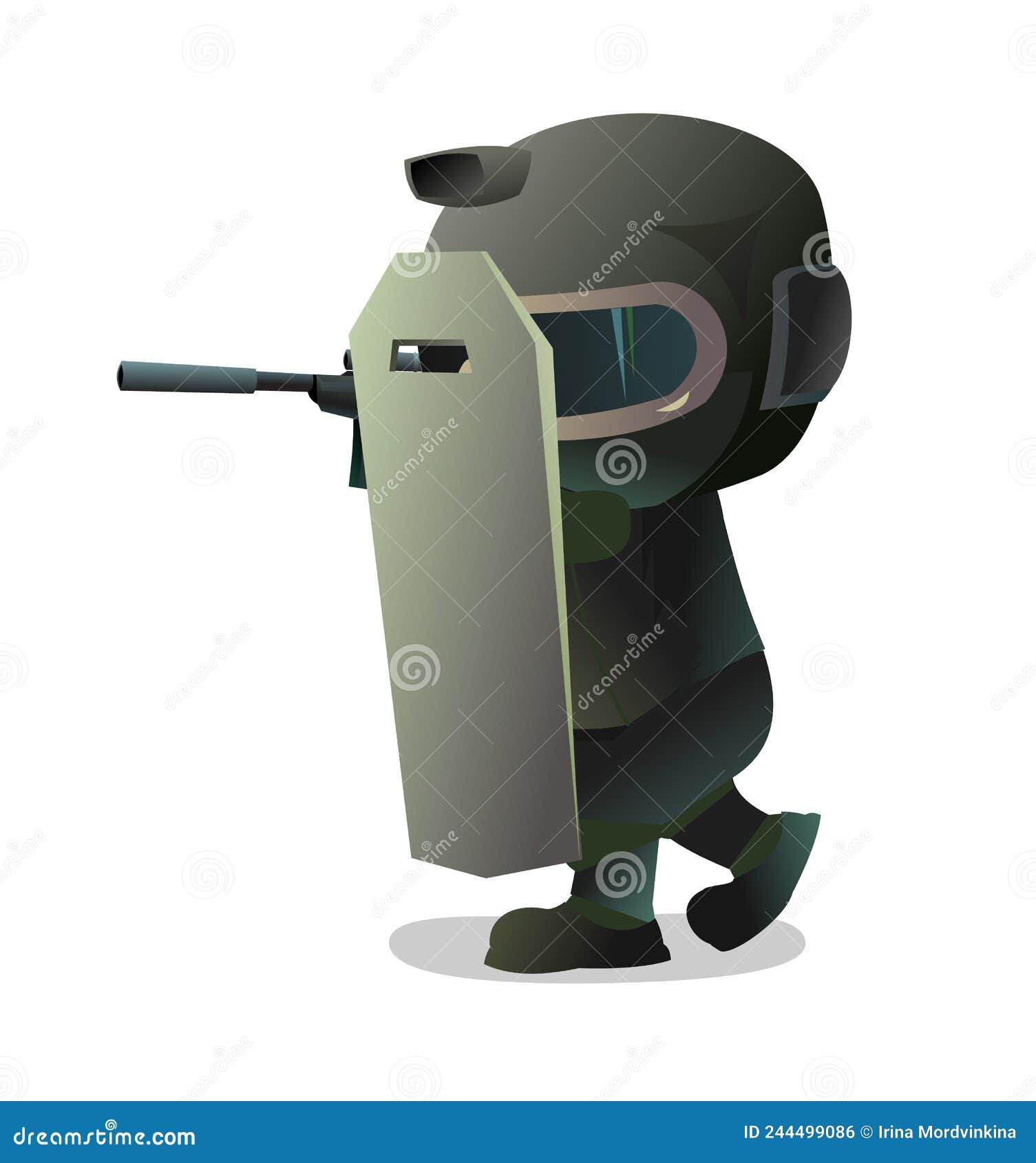 Special Forces Warrior Attacks and Hides Behind Shield. Comic Funny ...