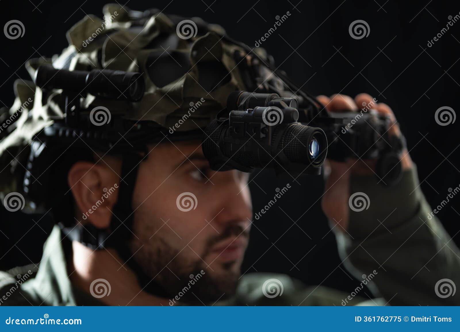 Special Forces Warrior with Night Vision Binocular Mounted on Helmet ...