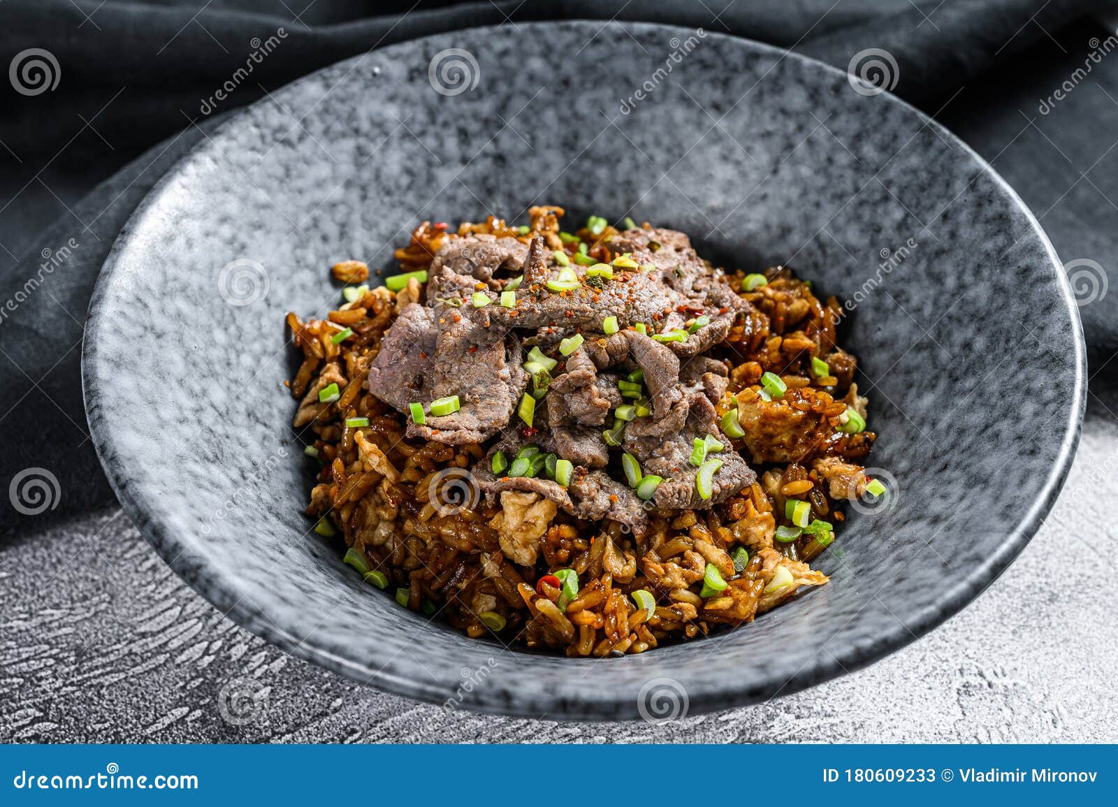 Special Fried Rice with Beef Meat and Vegetables. White Background ...
