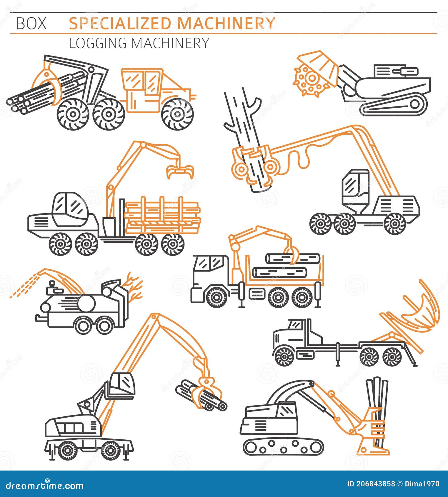 Special Industrial Logging Machine Linear Vector Icon Set Isolated on ...