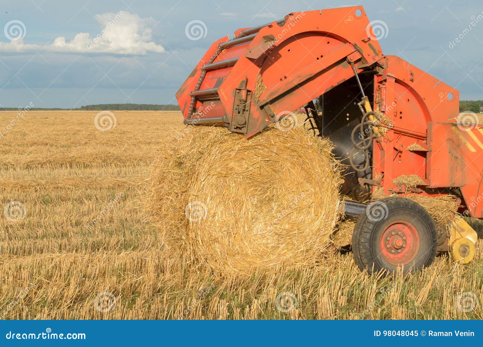 Special Machines for Harvesting Form Round Bales of Hay. Stock Image ...