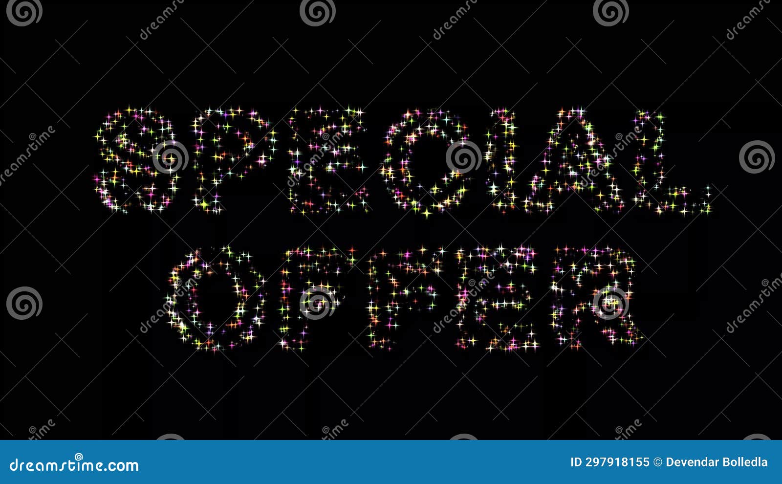 Special Offer with Colorful Glitter Sparkles on Plain Black Background ...