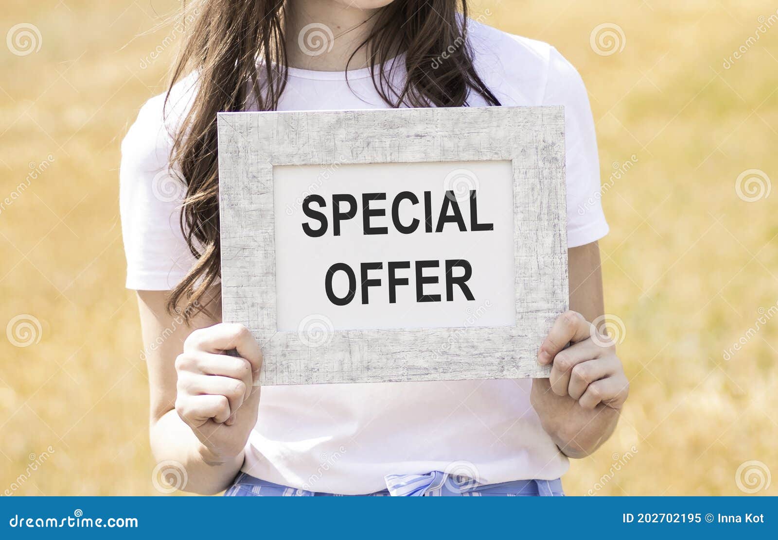 SPECIAL OFFER Message on the Card Shown Stock Image - Image of male ...