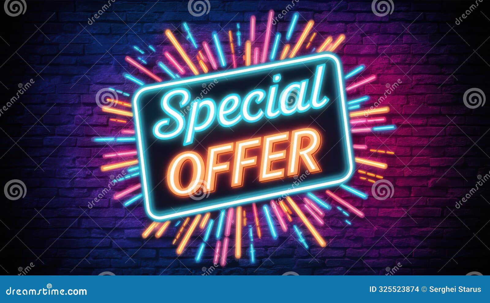 Special Offer Neon Sign on Brick Wall Background, AI Stock Photo ...