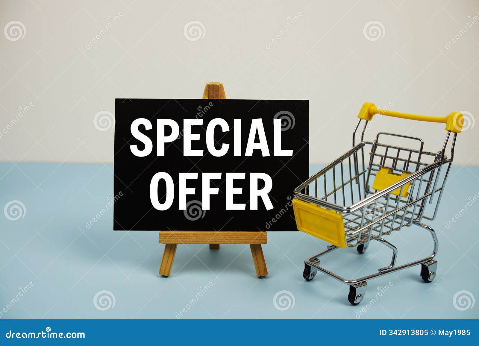 Special Offer Text Message and Trolley Shopping Cart on Blue Background ...