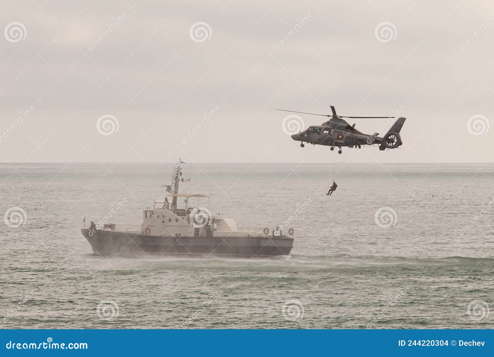 Special Operations Forces Training. Military Helicopter Over Ship Stock ...