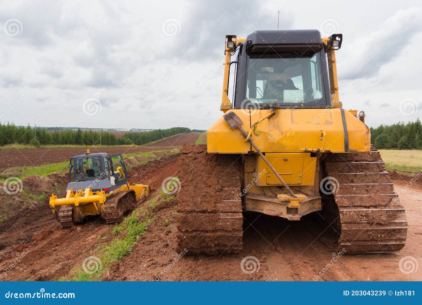 Bulldozer Machine during Construction Road Works Stock Image - Image of ...