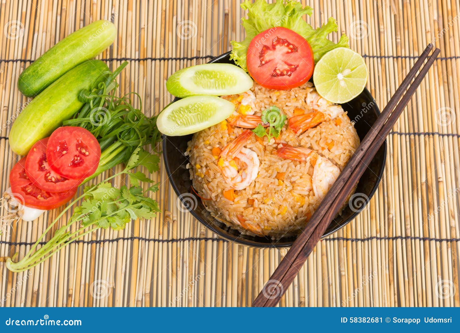 Special Shrimp Fried Rice in Black Cup Stock Image - Image of chop ...
