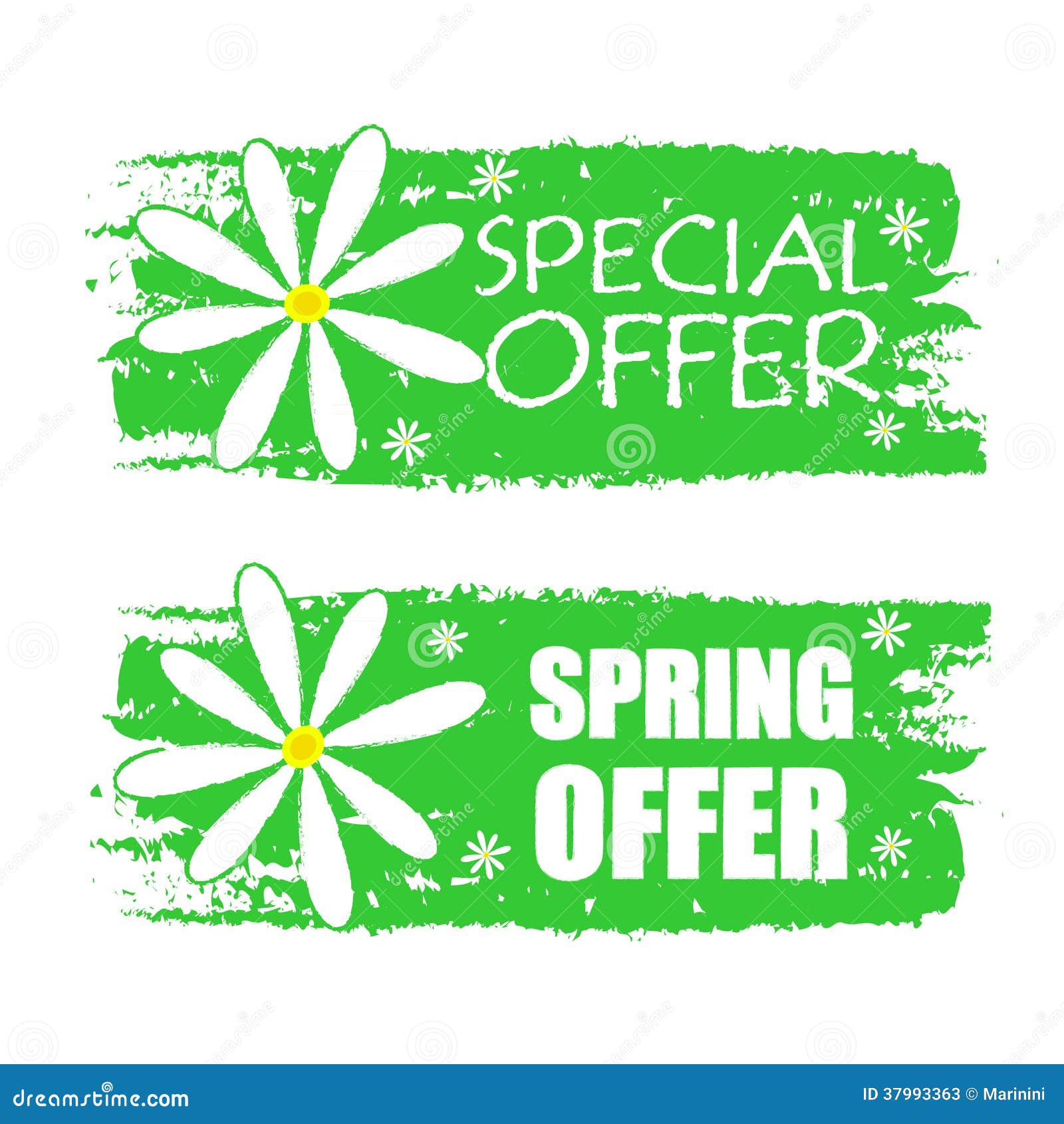 Special and Spring Offer with Flowers Signs, Green Drawn Labels Stock ...