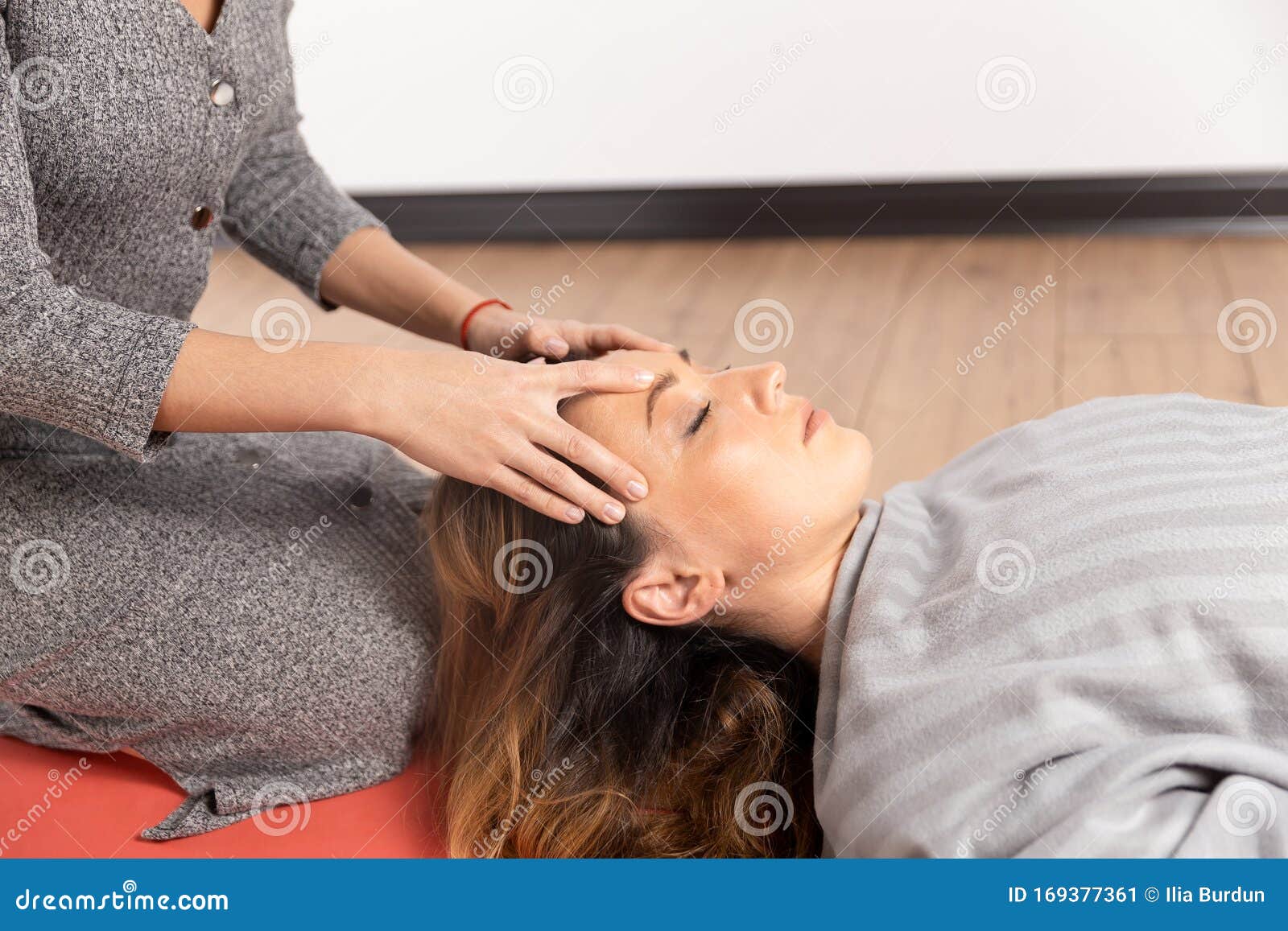 Special Therapy. Process of Head Relax Massage. Woman Making Massage by ...