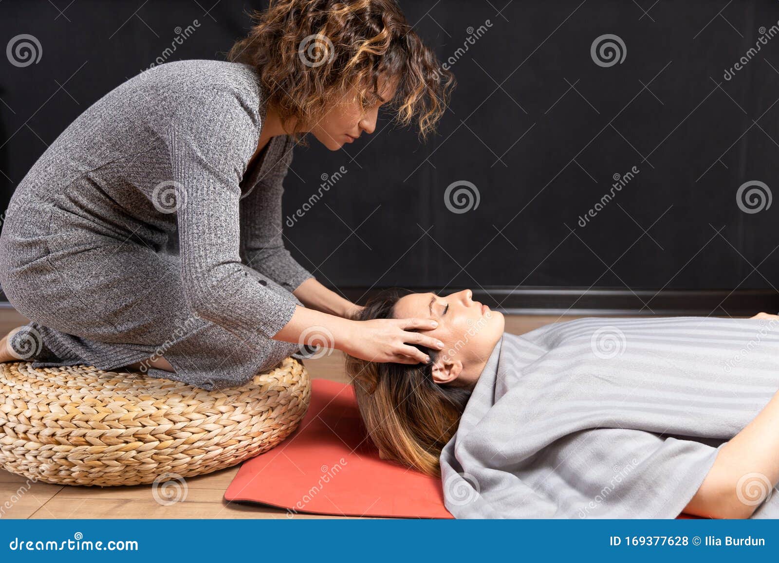 Special Therapy. Process of Head Relax Massage. Woman Making Massage by ...