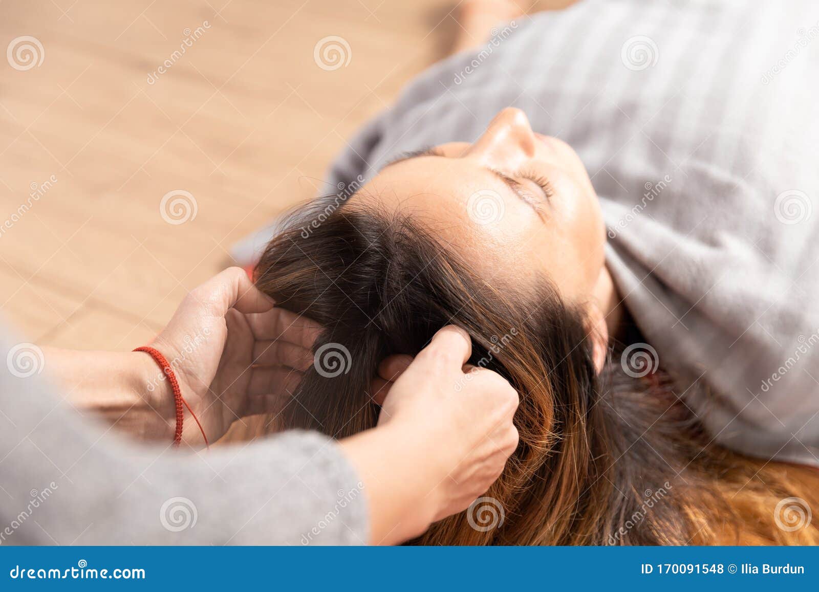 Special Therapy. Process of Head Relax Massage. Woman Making Massage by ...