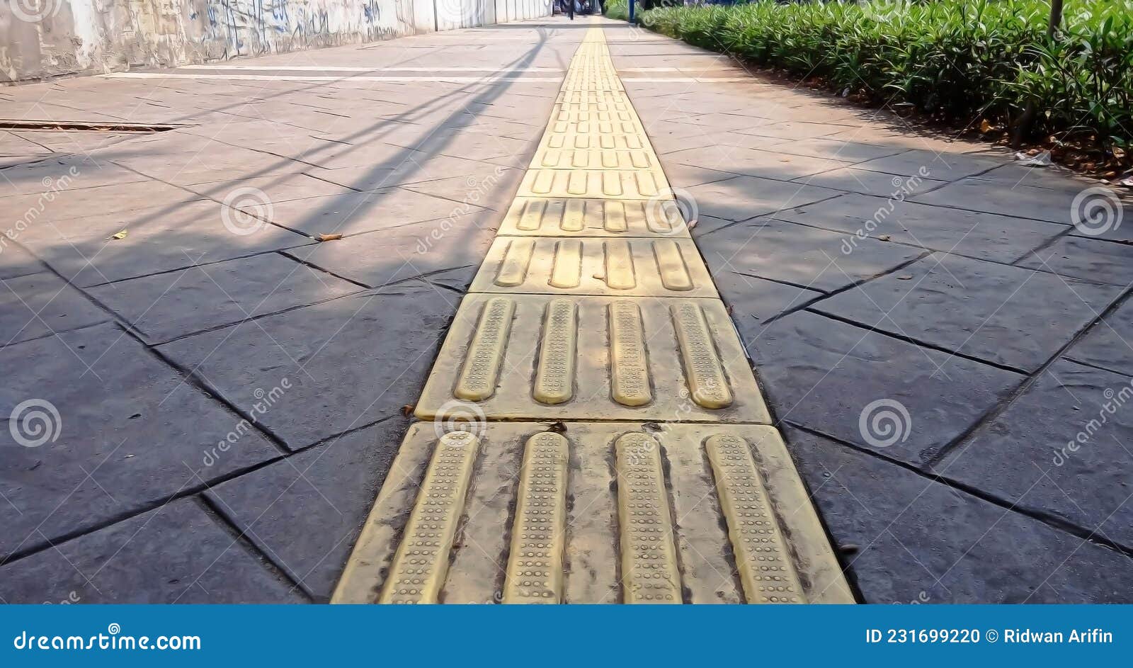 Special Yellow Pedestrian Path For The Blind In The Town Square Area ...