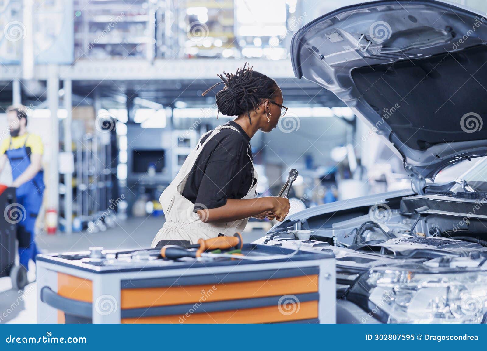 Specialist in Car Service Examines Motor Stock Image - Image of ...