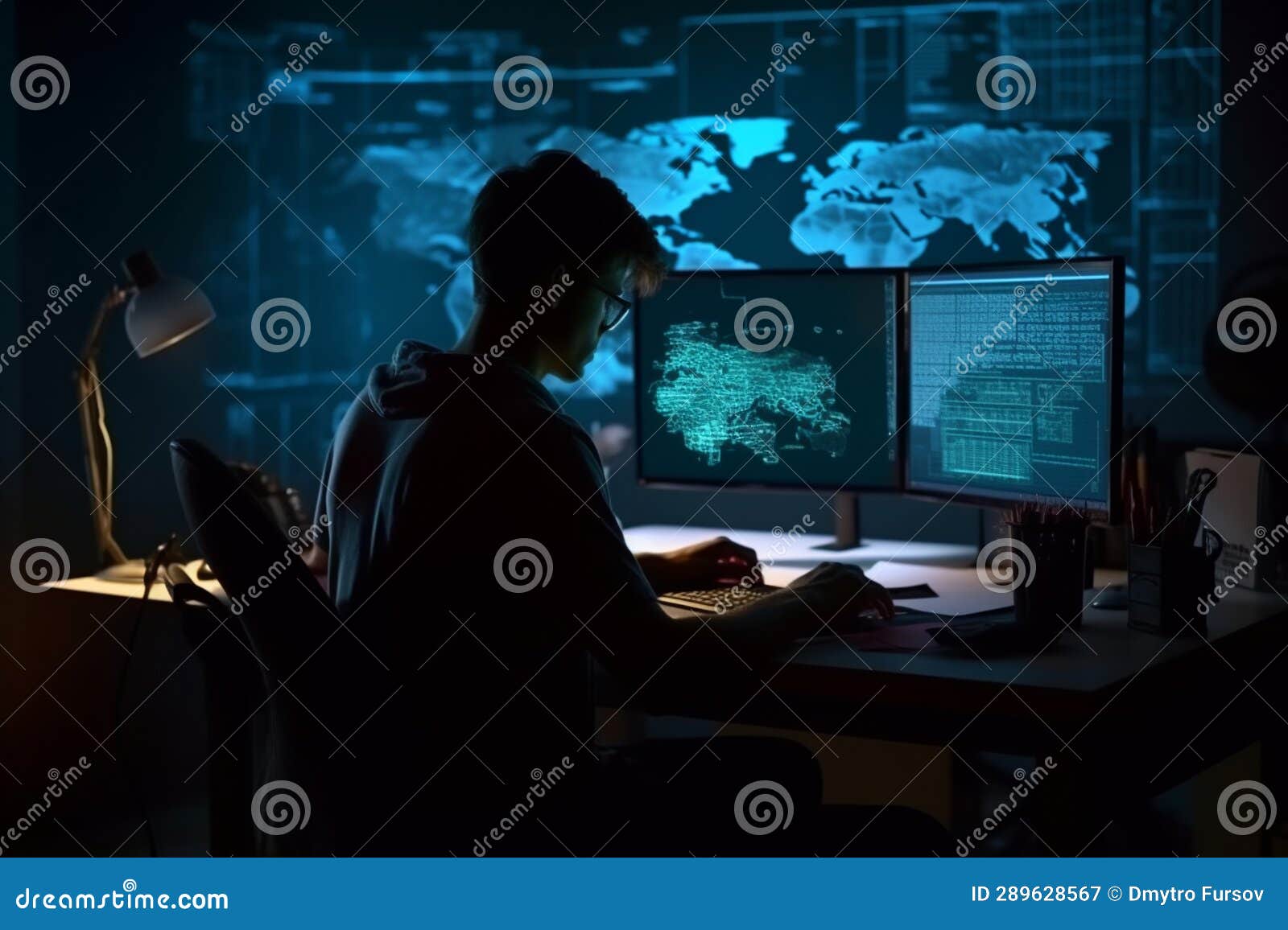 It Specialist Front of His Computer Running Work. Generative AI Stock ...