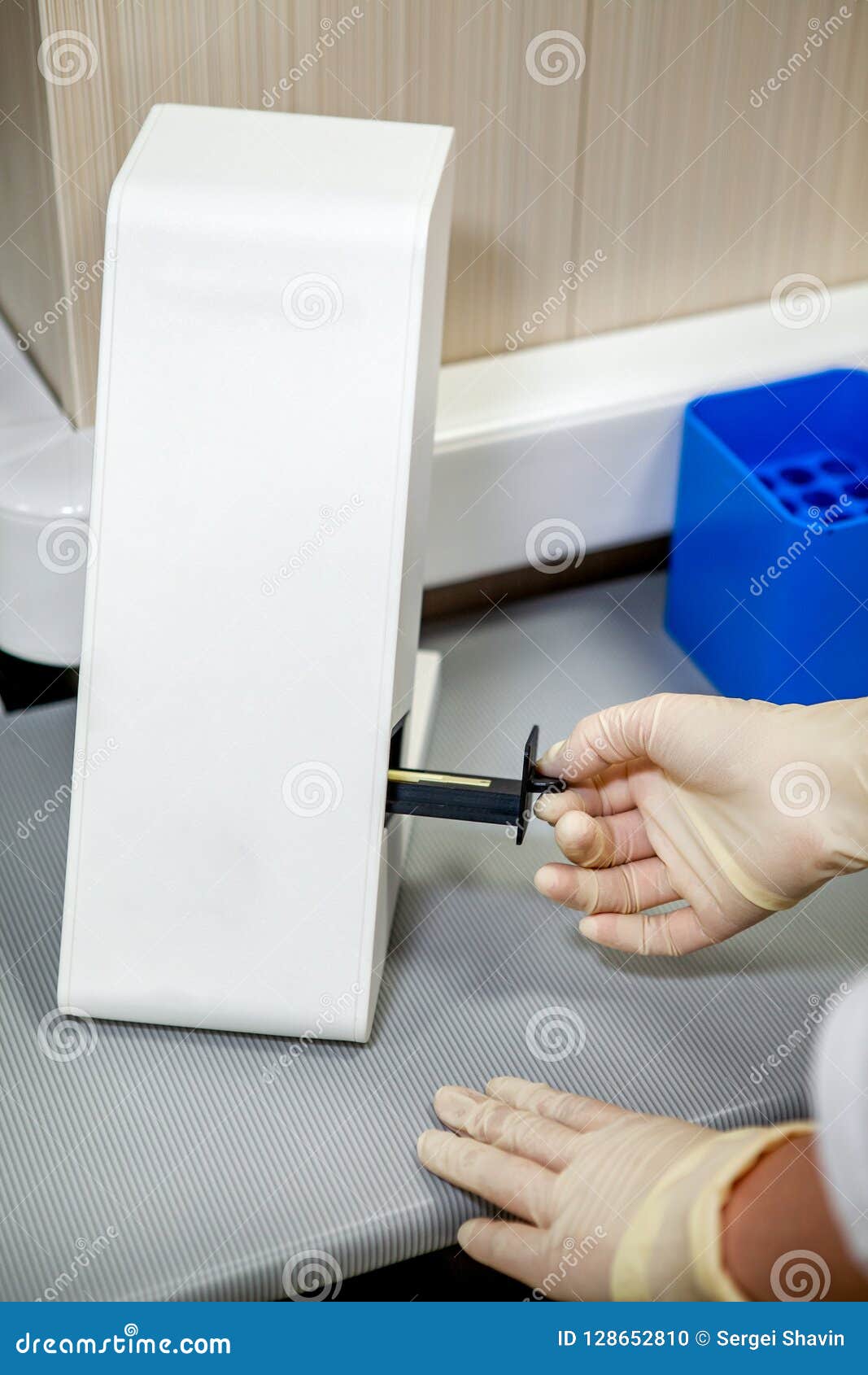 The Specialist of the Laboratory Places the Samples in a Special ...