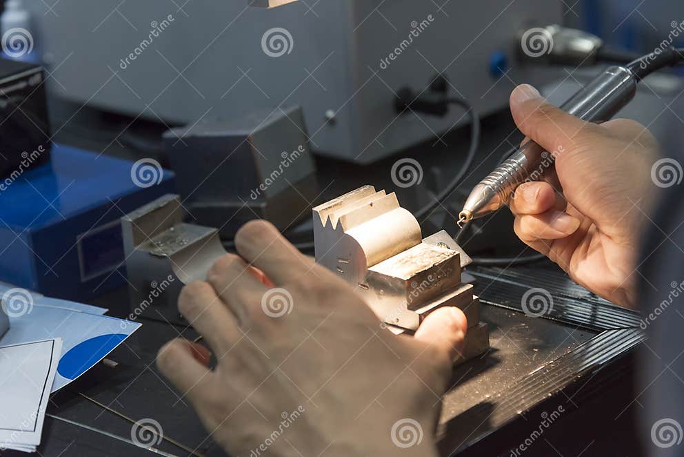 The Specialist Operator Use the Laser Welding Stock Photo - Image of ...