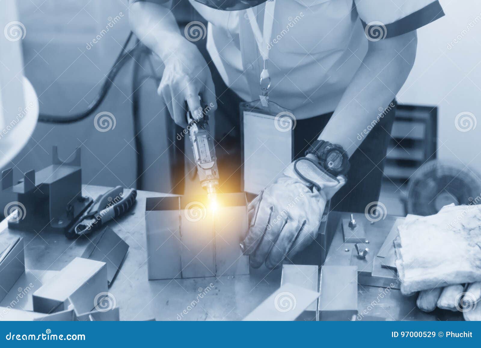 The Specialist Operator Use the Laser Welding Machine. Stock Image ...