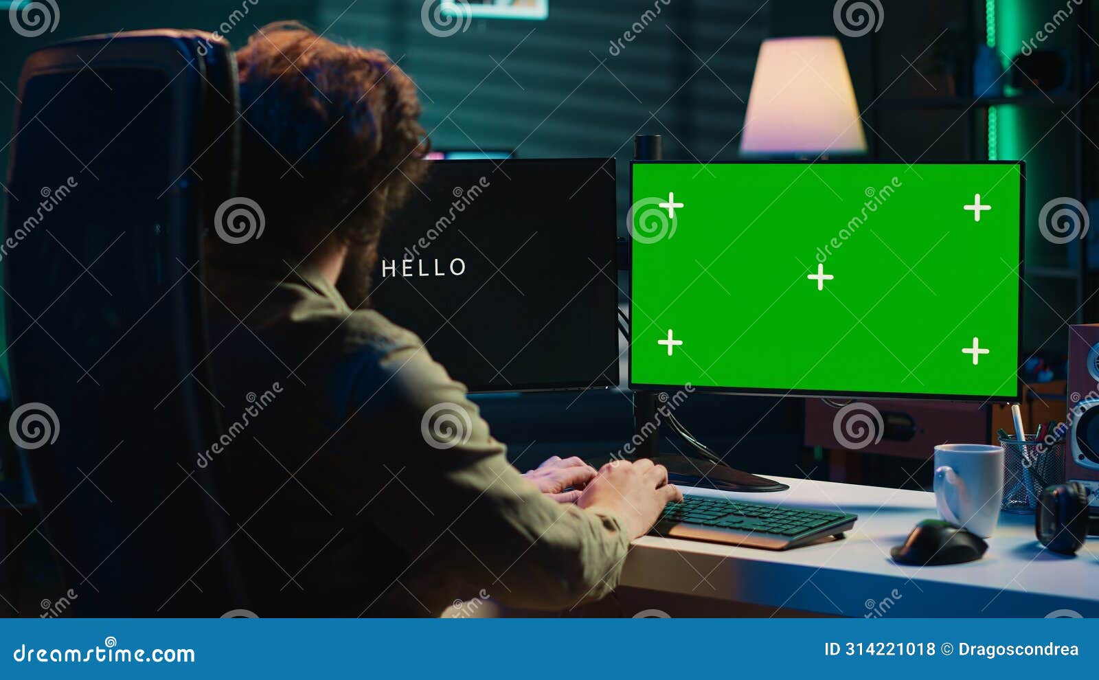 It Specialist Programming Sentient AI with Mockup Computer Stock Photo ...