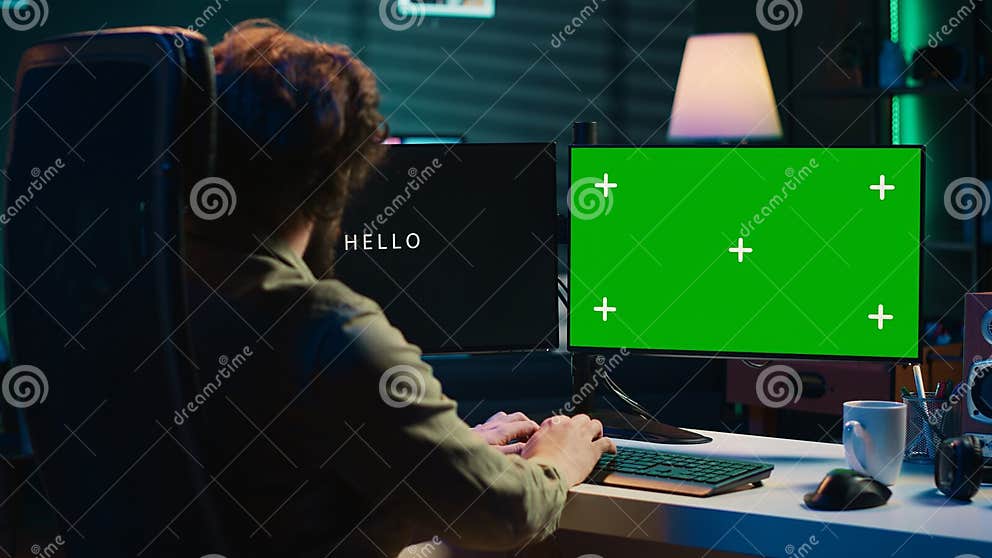 It Specialist Programming Sentient AI with Mockup Computer Stock Photo ...