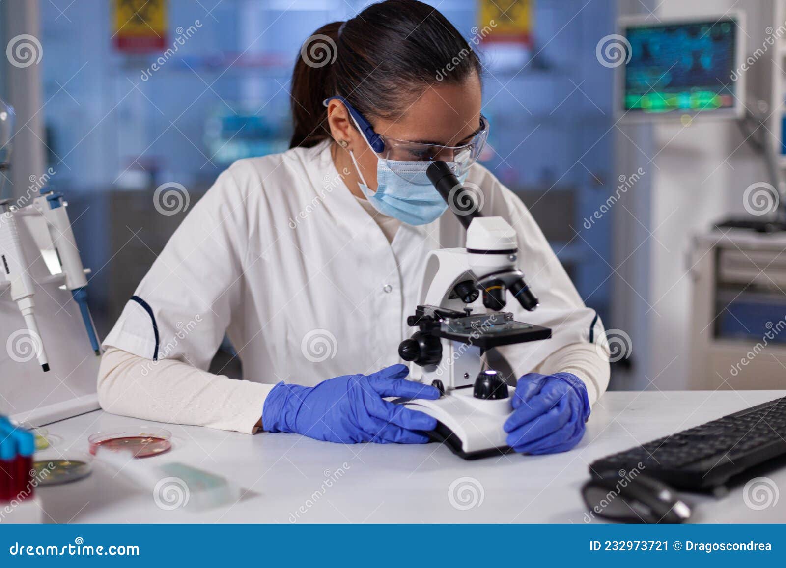 Specialist Researcher Analyzing Genetic Sample Using Medical Microscope ...