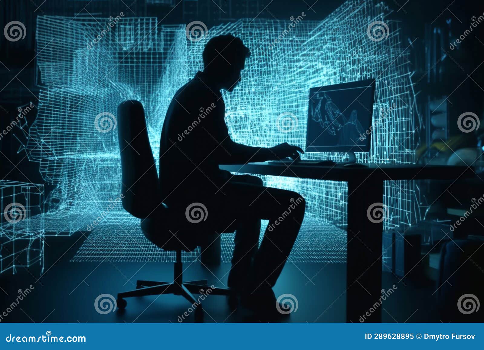 It Specialist Front of His Computer Running Work Creative Idea ...