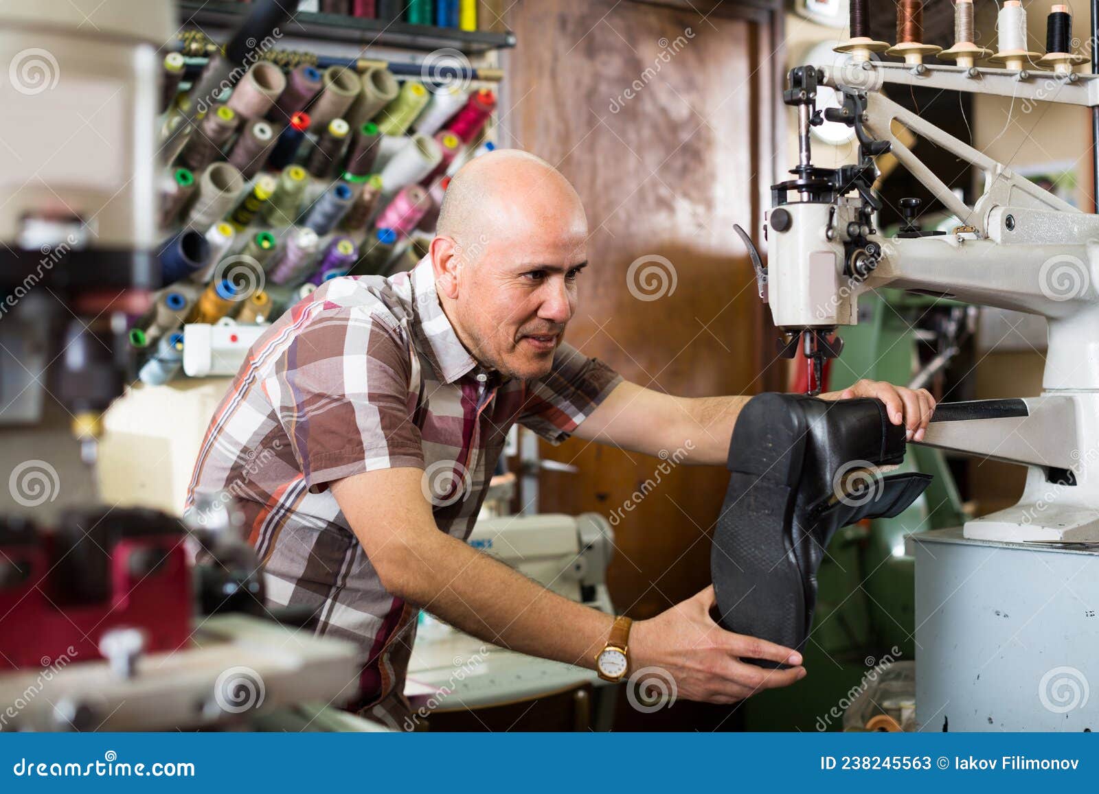 Specialist stitching shoes stock image. Image of stitching - 238245563