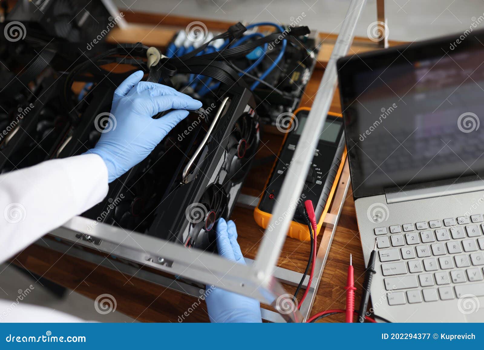 Specialist Testing Cryptocurrency Mining Farm Using Laptop Computer ...