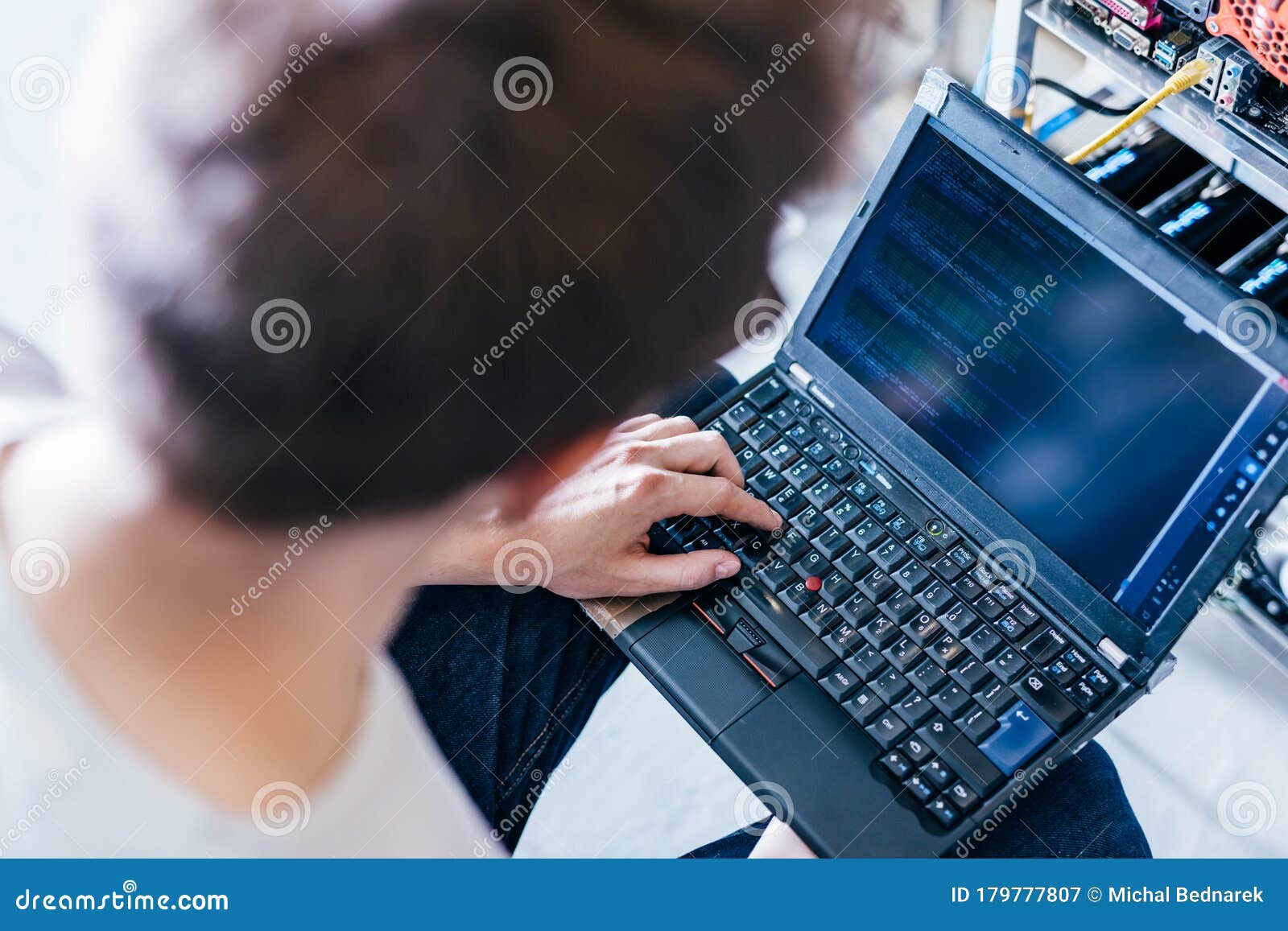 It Specialist Working on Computer in Bitcoin and Crypto Currency Mining ...