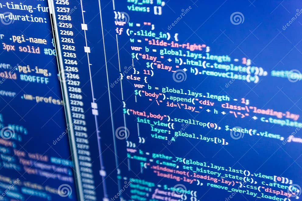 It Specialist Workplace. Modern Tech. Hacker Api Text on the Computer Screen Stock Photo - Image ...