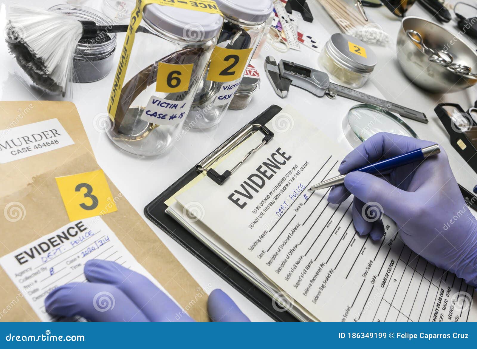 Specialized Criminalistic Police Work In Laboratory Collecting Data And ...