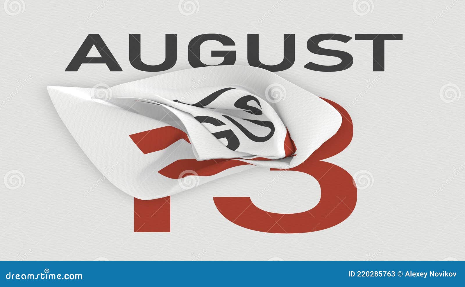 August 13 Date Behind Crumpled Paper Page of a Calendar, 3d Rendering ...