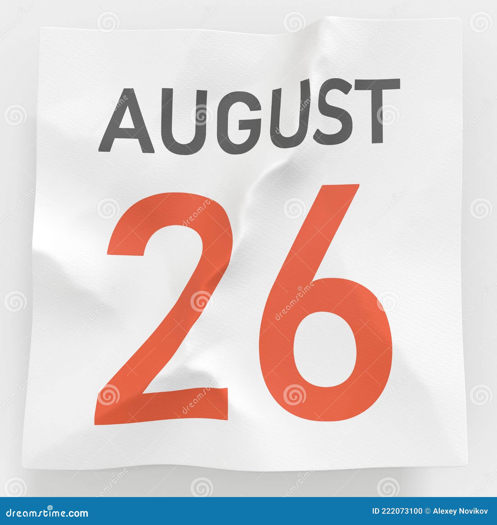 August 26 Date on Crumpled Paper Page of a Calendar, 3d Rendering Stock ...