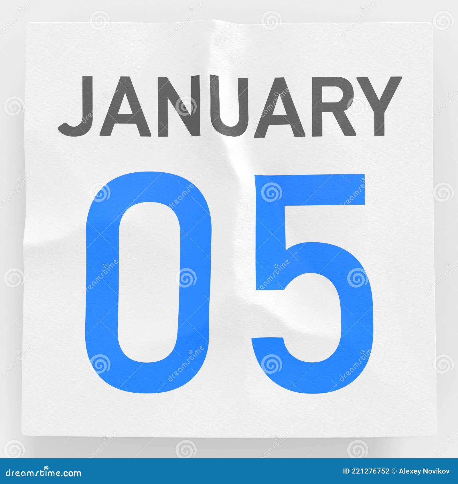 January 5 Date on Crumpled Paper Page of a Calendar, 3d Rendering Stock ...