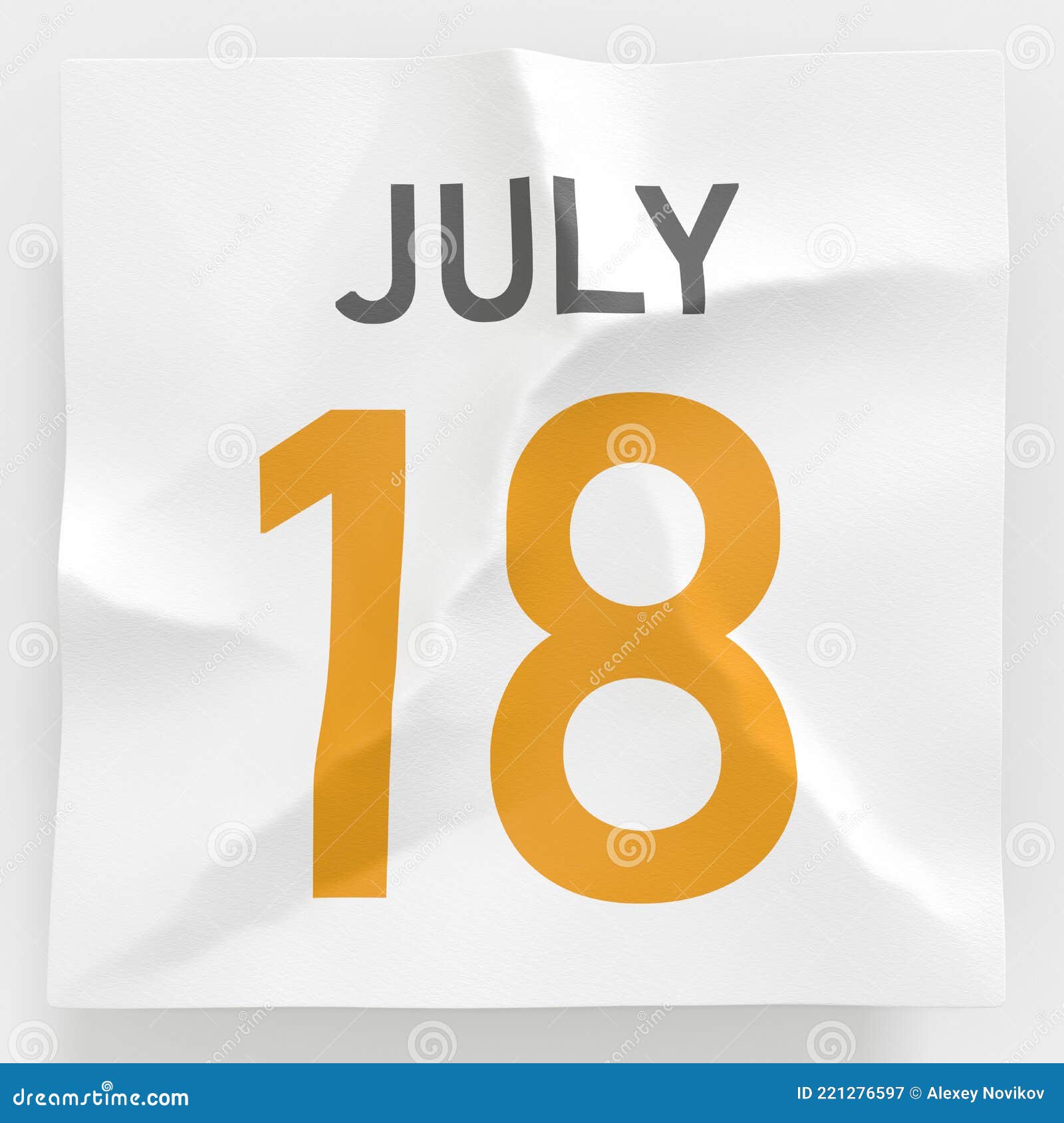 July 18 Date on Crumpled Paper Page of a Calendar, 3d Rendering Stock ...